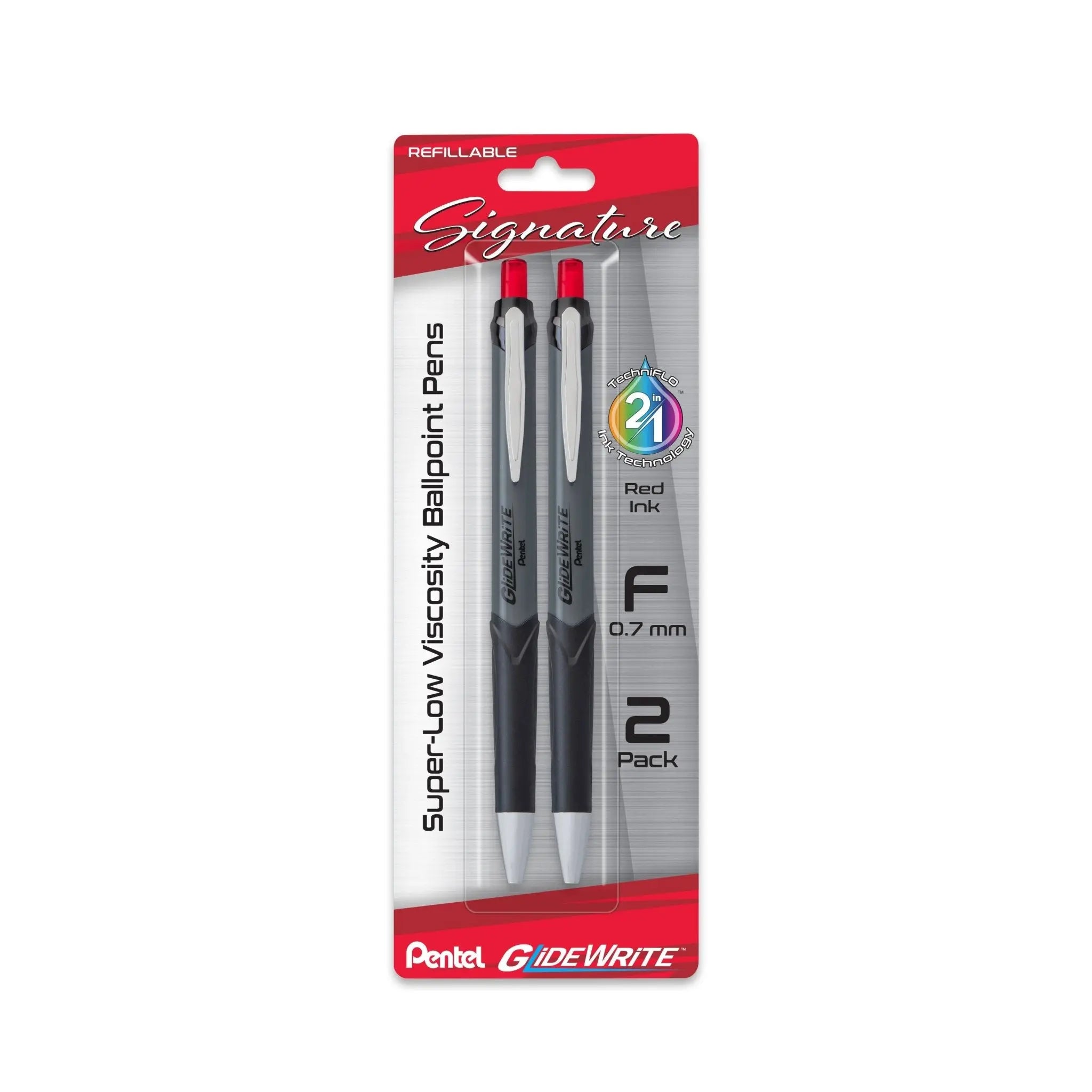 GlideWrite Signature Gun Metal, (0.7mm) Needle Tip, Red Ink, 2-pk ...