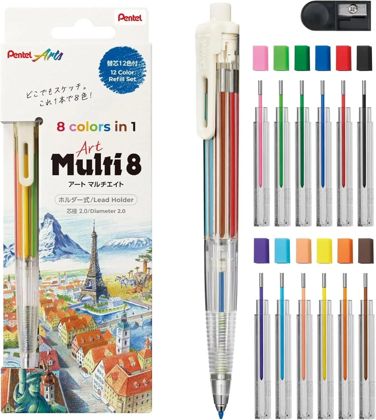 Pentel Art Multi 8 Mechanical Colored Pencil Set with 12 Refills ...