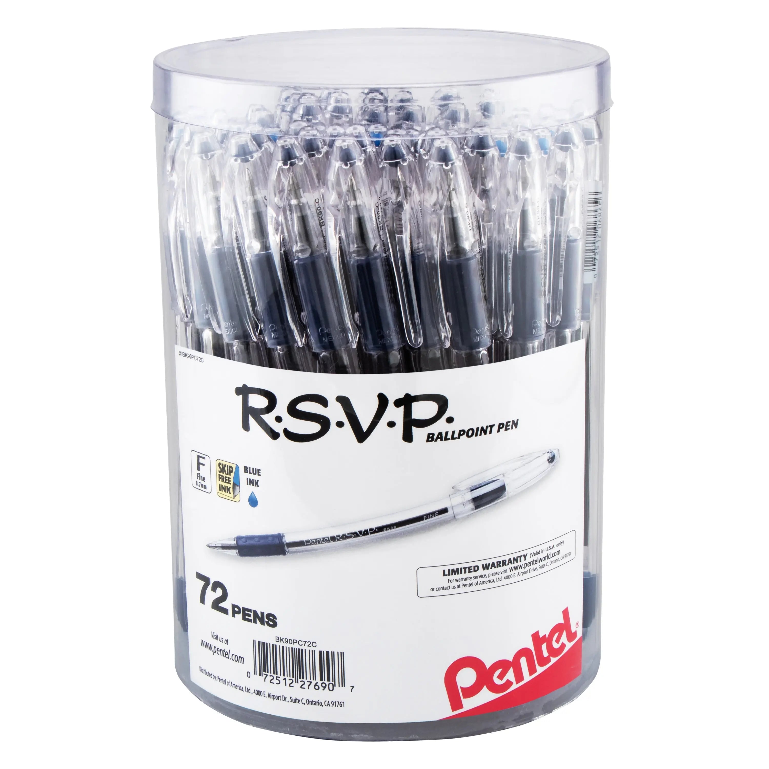 Pentel RSVP Ballpoint Pen (0.7mm) Fine Line 72-pk Canister Pack for Of ...