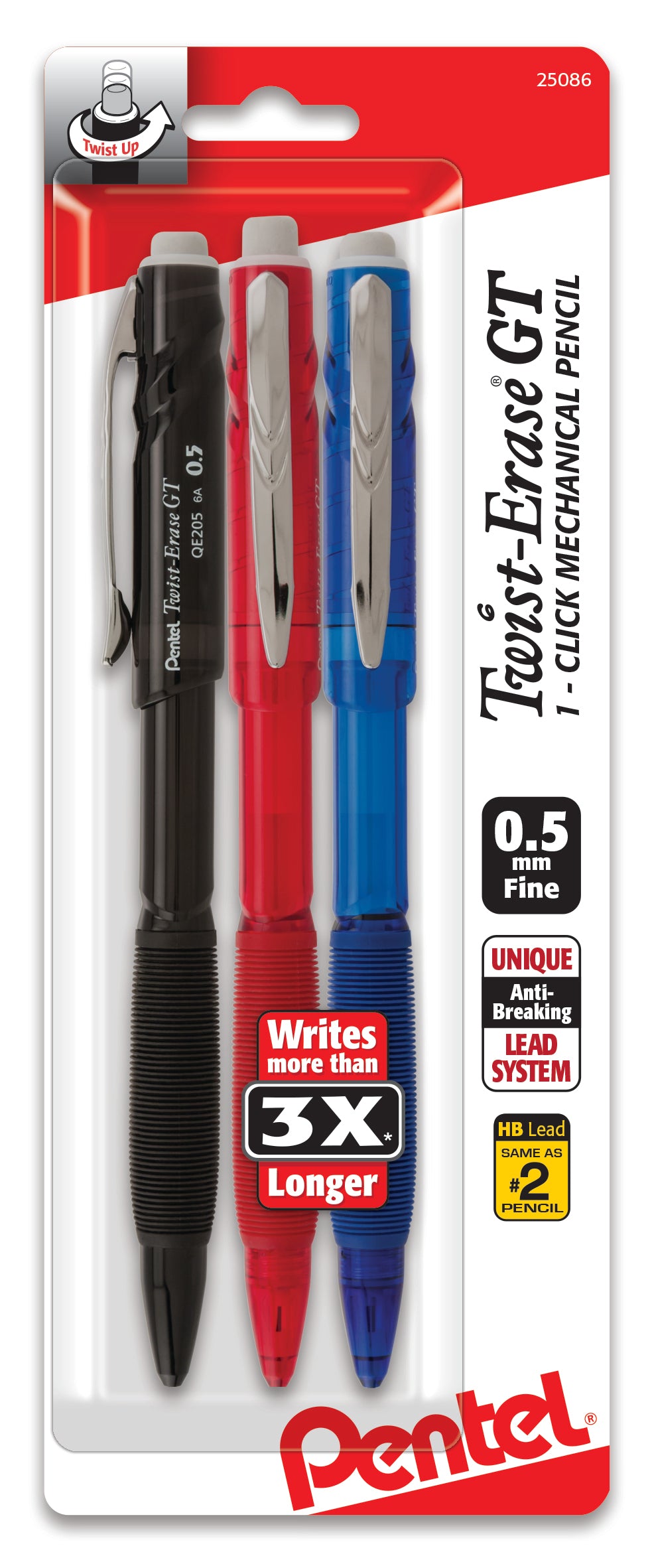 Twist-Erase GT Mechanical Pencil - 3-pack Assorted Colors – Pentel of ...